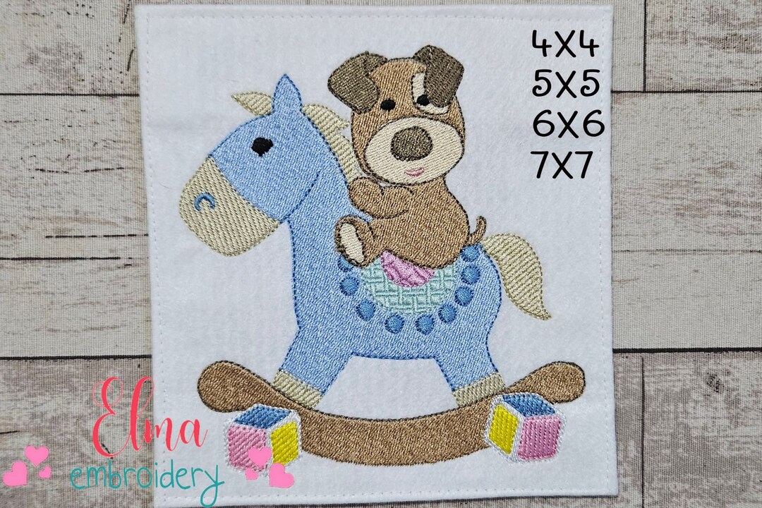 Puppy and Wooden Rocking Horse - Machine Embroidery Design - Fill ...