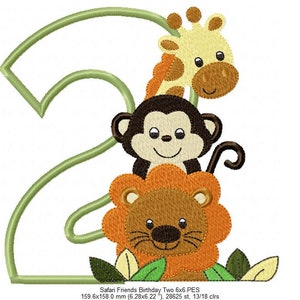 Safari Number 2 Two 2nd Birthday - Applique Embroidery - 4x4 5x5 6x6 ...