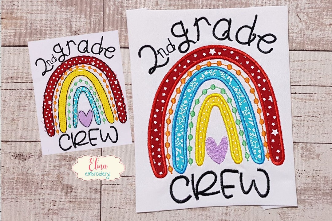 Rainbow 2nd Grade Crew Embroidery Design: Satin & Bean Stitch (5x4-7x12 ...
