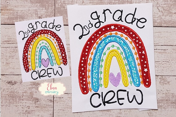 Rainbow 2nd Grade Crew Satin and Bean Stitch Applique 5x4 | Etsy