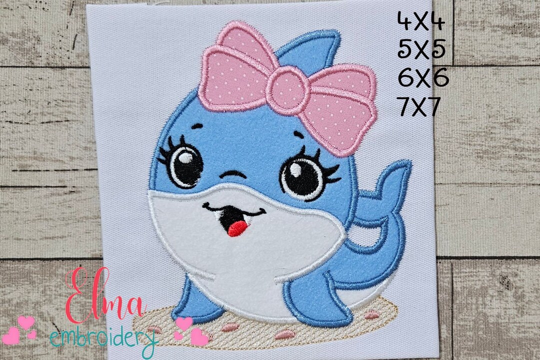 Cute Baby Shark Girl - Applique - 4x4 5x5 6x6 7x7 - Machine Embroidery ...