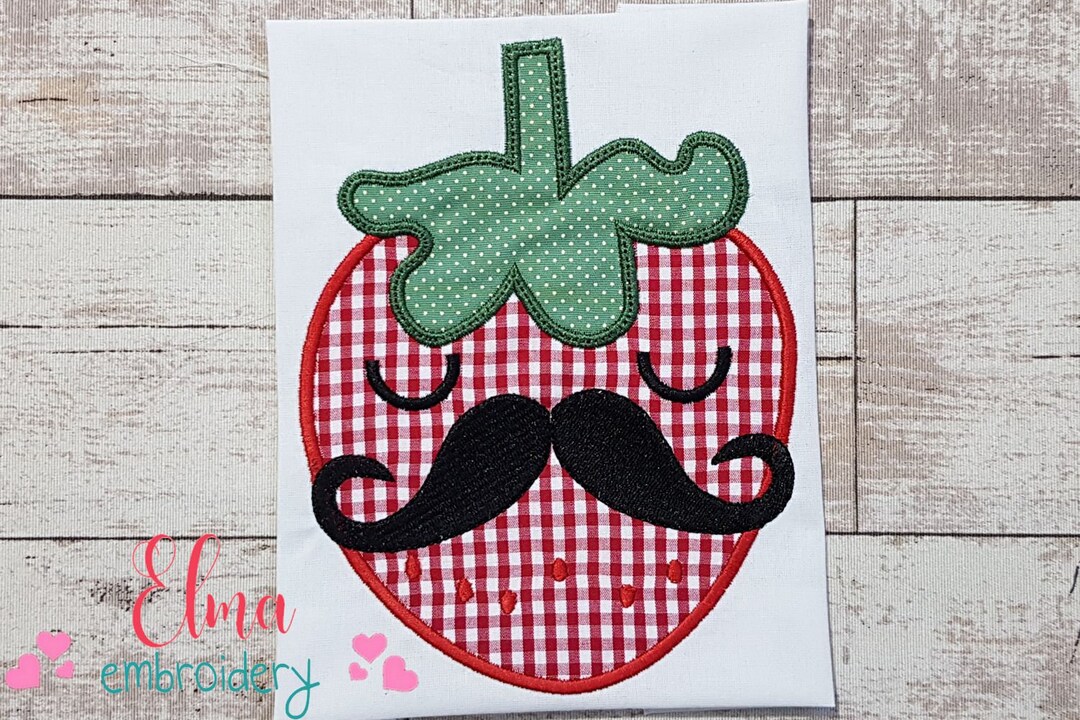 Strawberry Boy With Mustache - Machine Embroidery Design - Applique ...