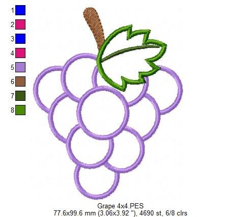 Grape Applique Embroidery Design 4x4 5x4 5x7 5x8 6x10 7x12 | Etsy