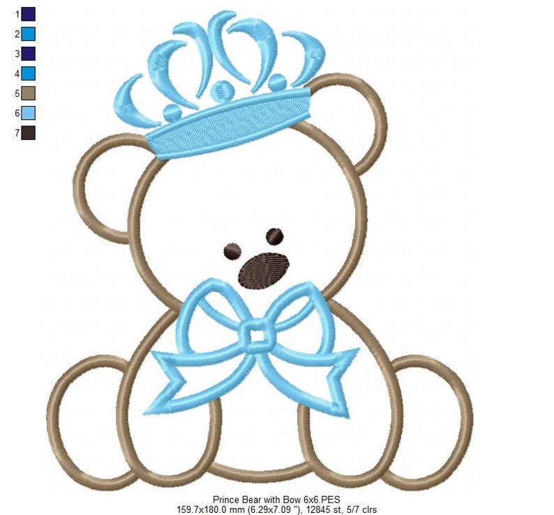 Prince Bear With Bow and Crown Machine Embroidery Design - Etsy
