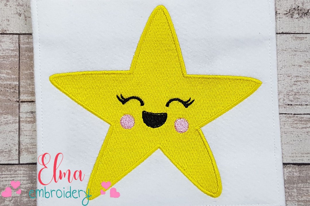 Happy Star - Fill Stitch - 3x3 4x4 5x5 6x6 7x7 - Star Embroidery ...