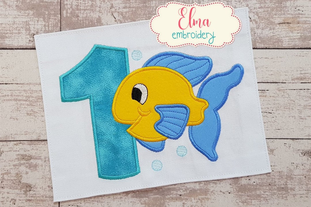 Fish Number 1 One 1st Birthday - Applique Embroidery - 4x4 5x7 6x10 ...
