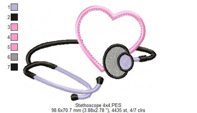 Heart Stethoscope Appliqué Embroidery Design: Medical Nurse Doctor ...