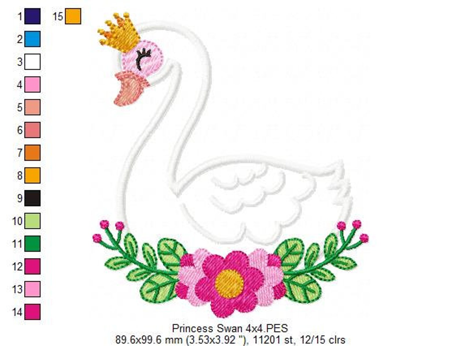 Princess Swan Machine Embroidery Design Applique Embroidery Animal ...