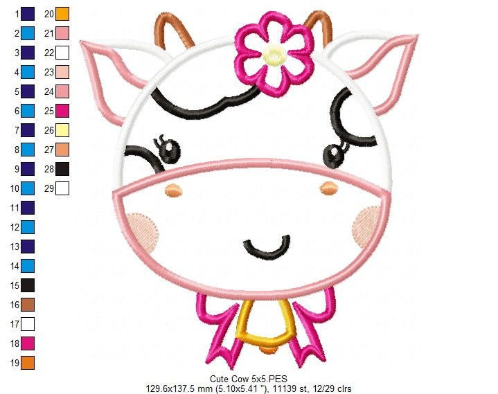 Cute Farm Cow Girl Machine Embroidery Design Applique - Etsy