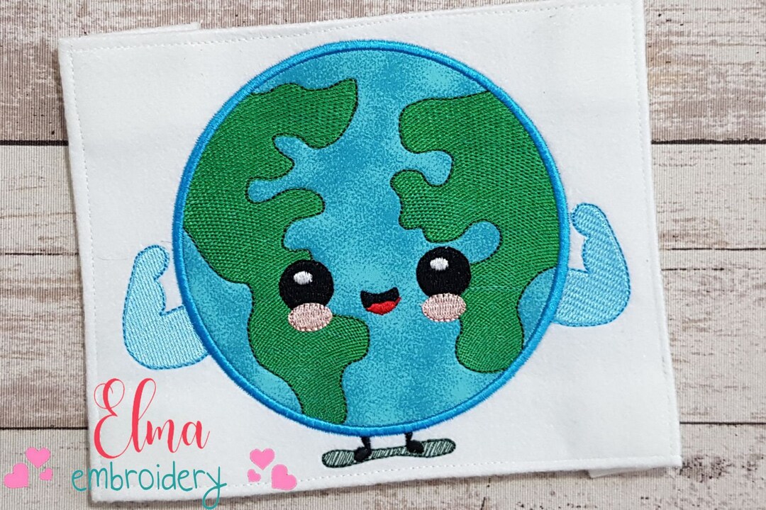 Happy and Strong Planet Earth - Applique - 4x4 5x4 5x7 5x8 6x10 7x12 ...