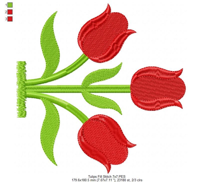 Tulips Fill Stitch Embroidery Design 2x2 3x3 4x4 5x5 6x6 | Etsy