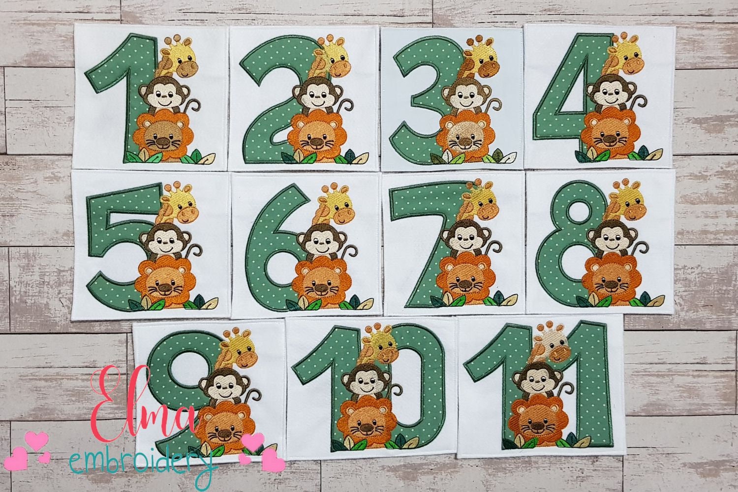 Safari Animals Birthday Numbers 1-11 Applique: Machine Embroidery ...