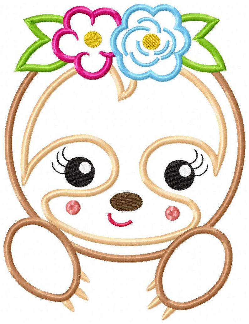 Baby Sloth Girl Machine Embroidery Design Applique - Etsy