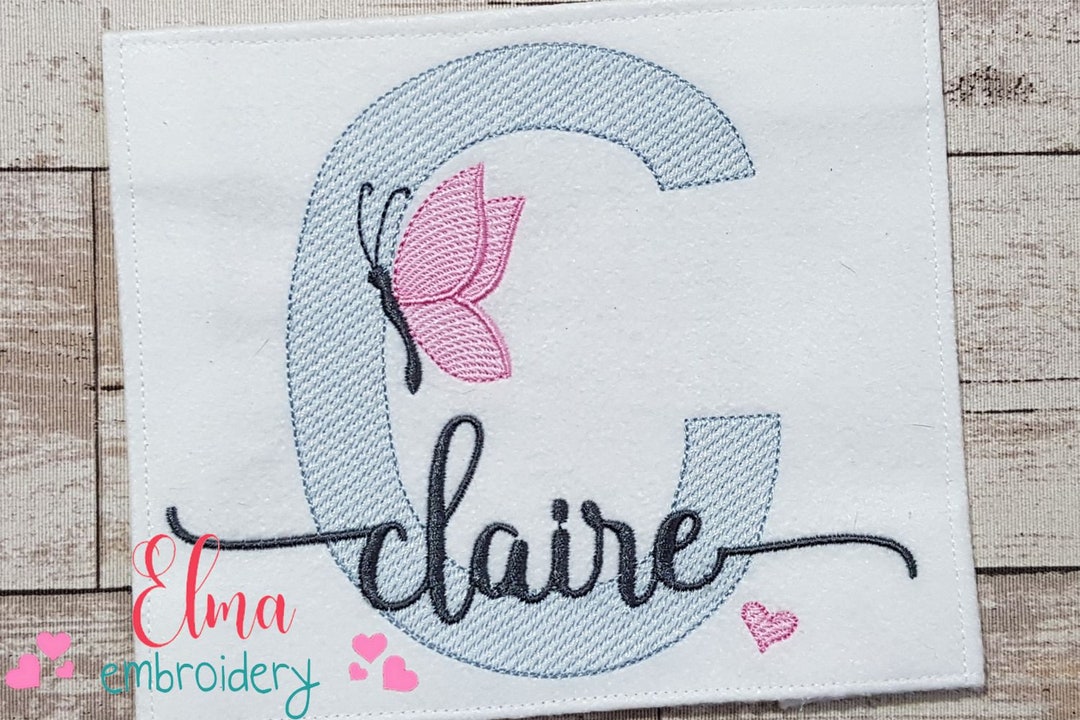 Monogram C Letter C Butterfly - Rippled - 4x4 5x4 5x7 5x8 6x10 7x12 ...