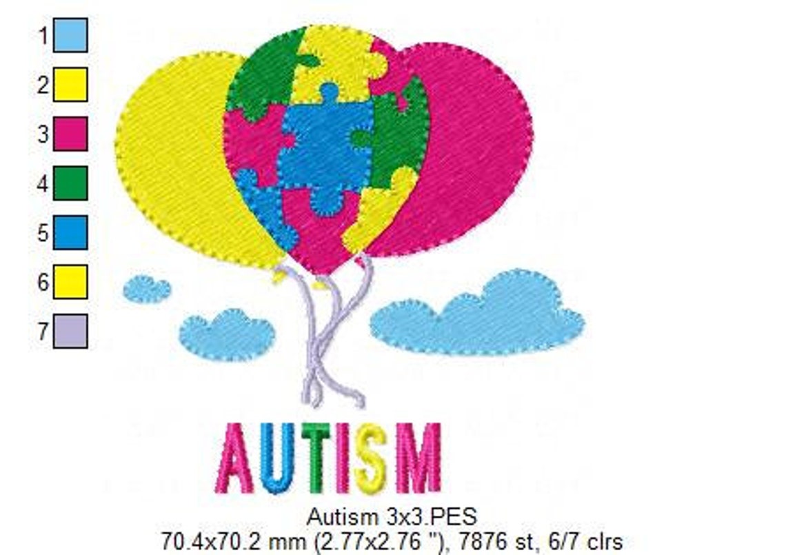 Autism Balloons Fill Stitch Embrooidery 3x3 4x4 5x5 6x6 | Etsy