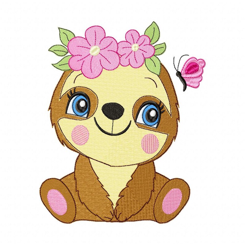 Sloth Girl With Flowers Machine Embroidery Design Applique - Etsy