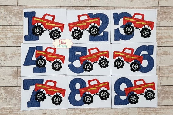 Monster Truck Numbers 1-9 Birthday Set Numbers Applique - Etsy