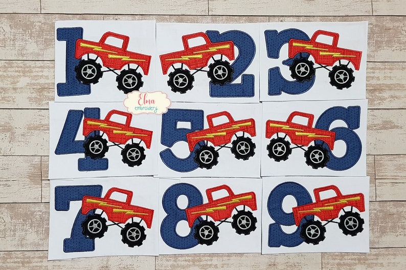 Monster Truck Numbers 1-9 Birthday Set Numbers Applique - Etsy