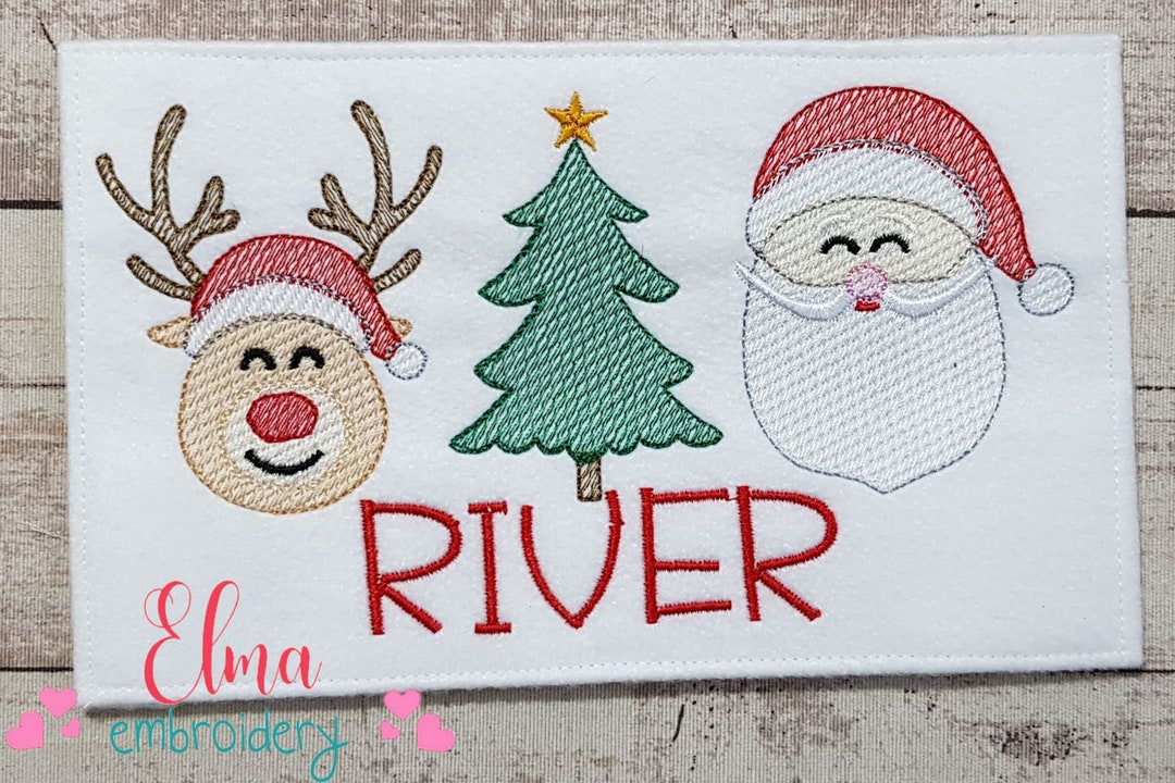 Reindeer, Tree & Santa Embroidery Design: Christmas Trio (digital ...