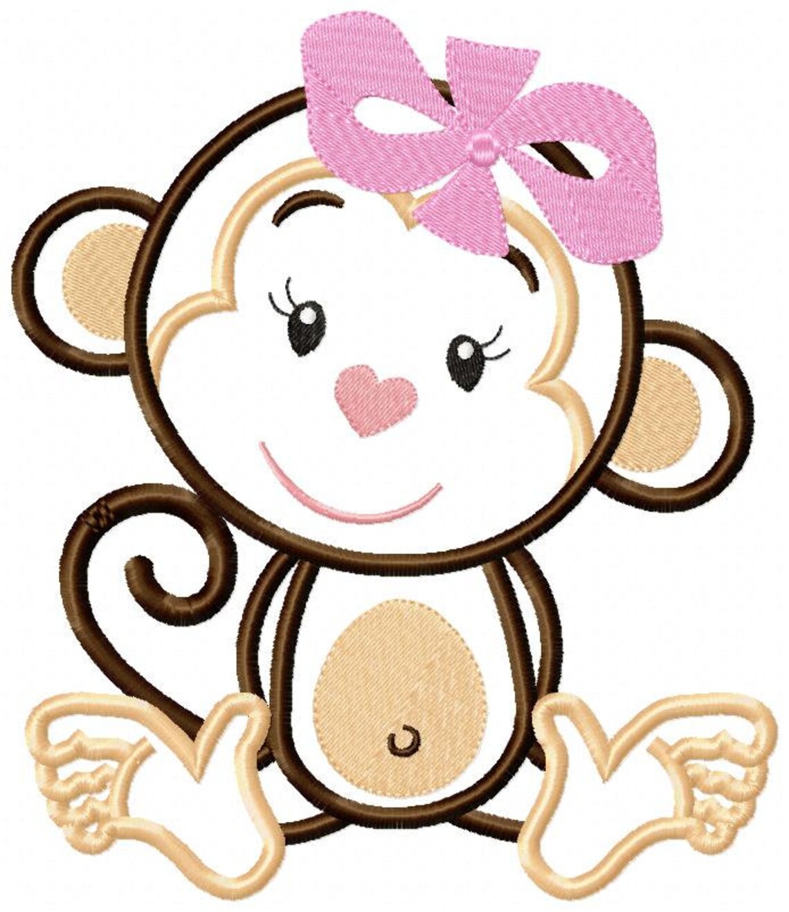 Monkey Girl With Bow Machine Embroidery Design Applique - Etsy
