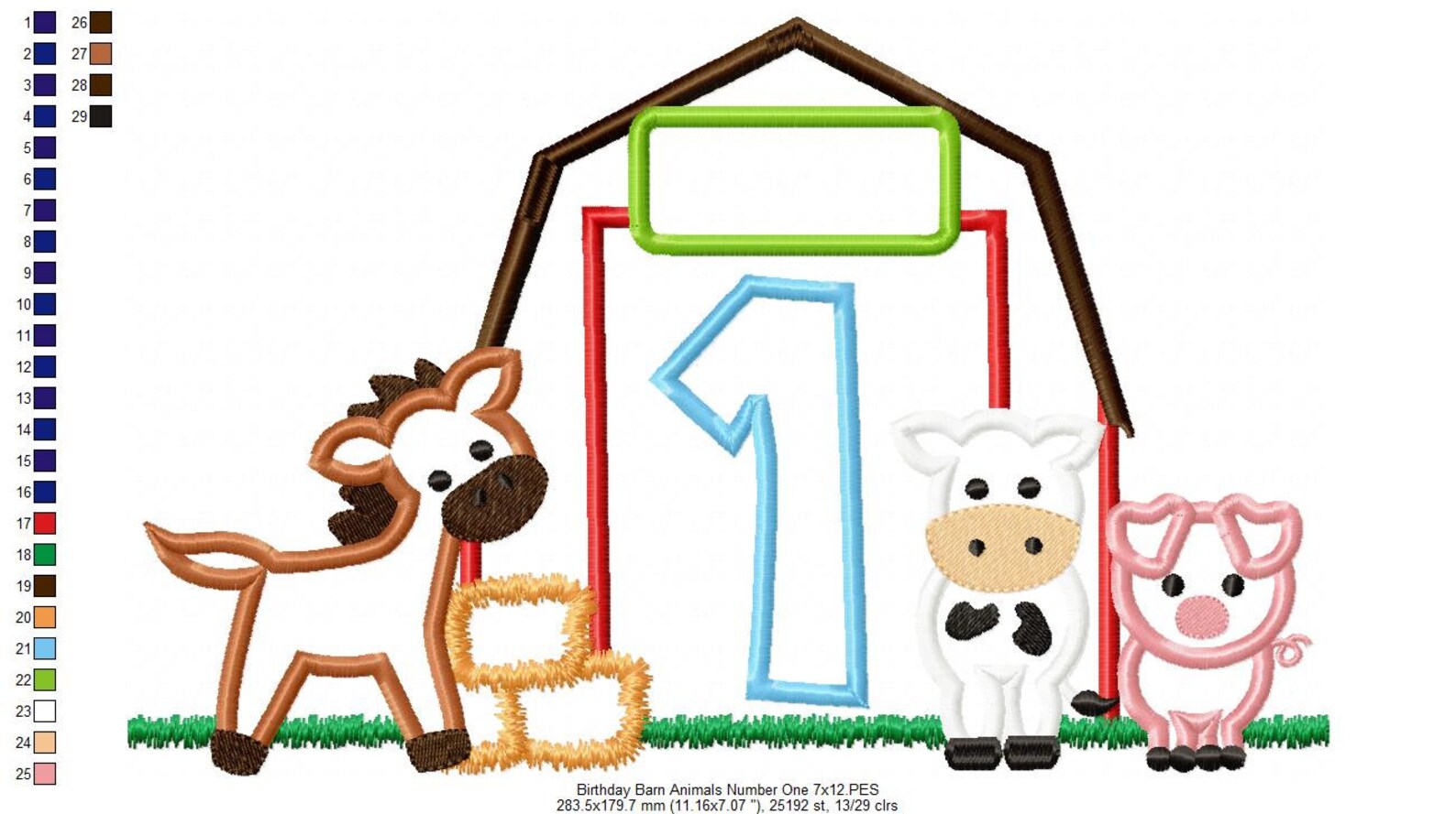 Barn 1st Birthday Farm Animals Number 1 One Applique - Etsy