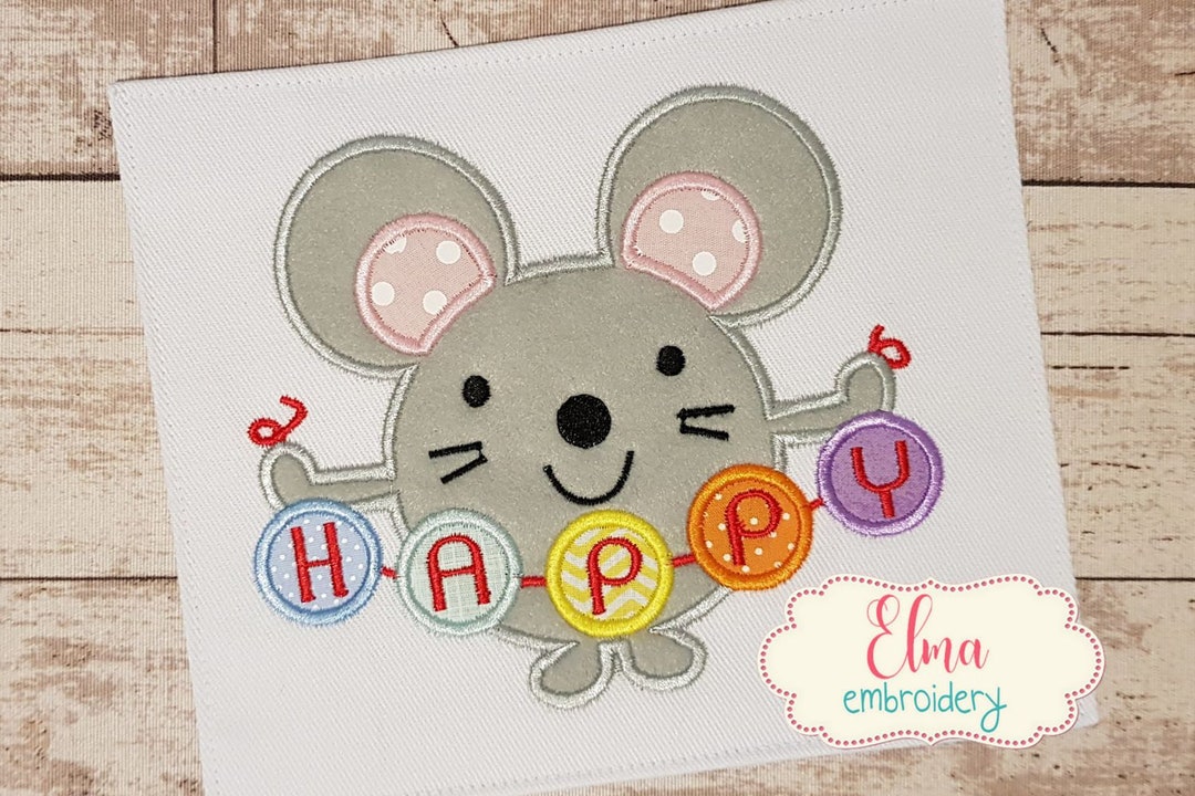 Happy Mouse - Machine Embroidery Design - Applique Embroidery - Animal ...