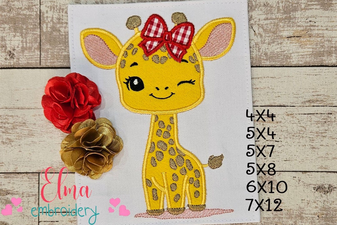 Giraffe Girl Blinking - Applique - 4x4 5x4 5x7 5x8 6x10 7x12 - Animal ...