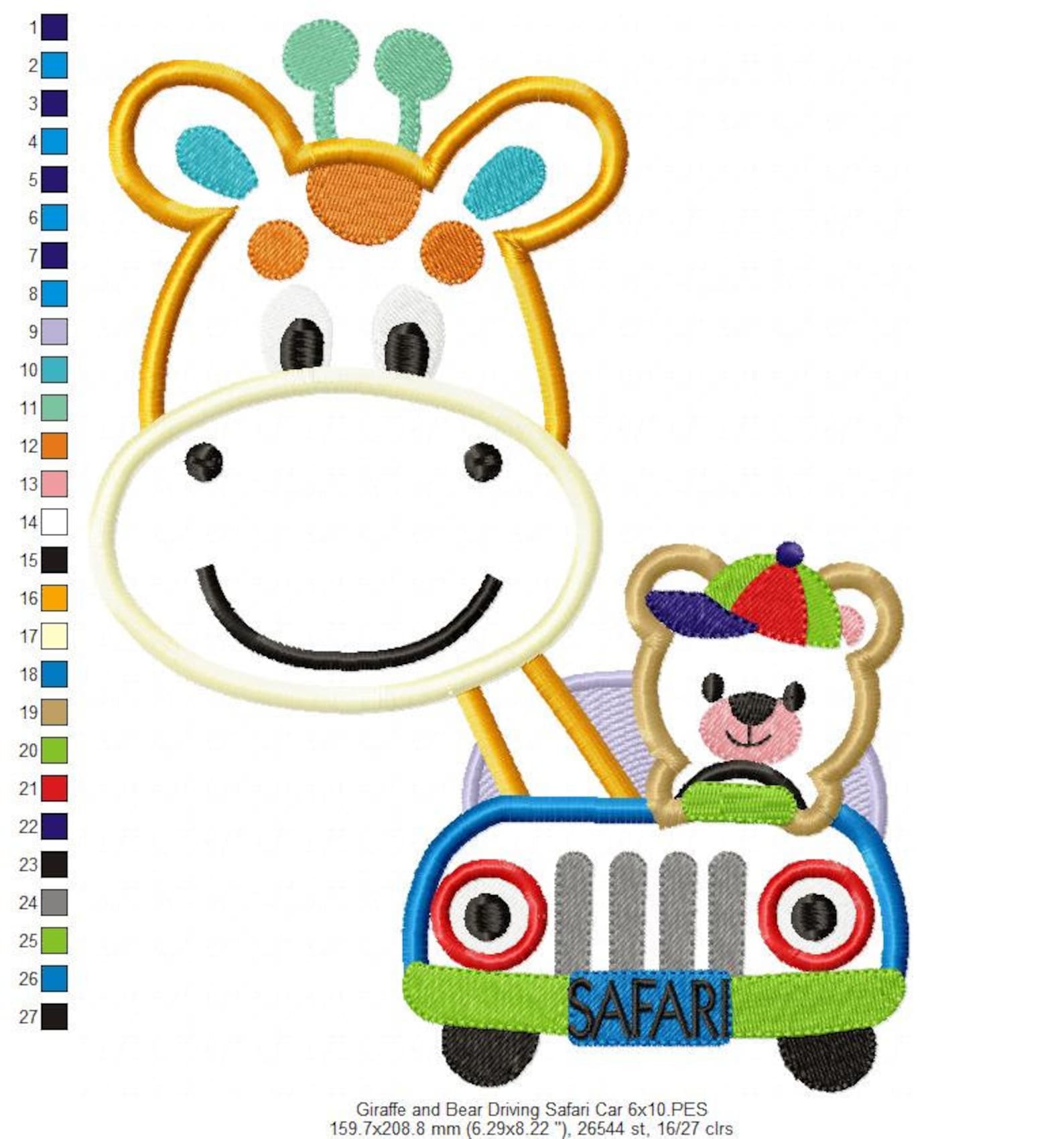 Giraffe and Bear Driving a Safari Car Machine Embroidery - Etsy