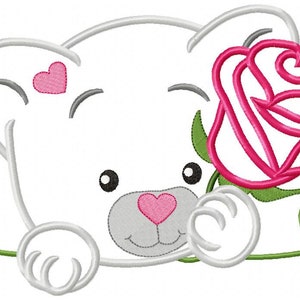 Cute Cat and Flower Machine Embroidery Design - Applique Embroidery ...