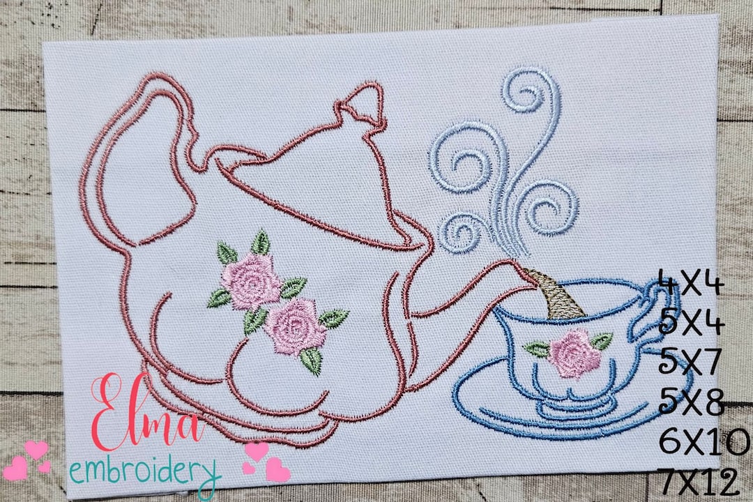 Teapot and Teacup Redwork Machine Embroidery Design (digital Download ...