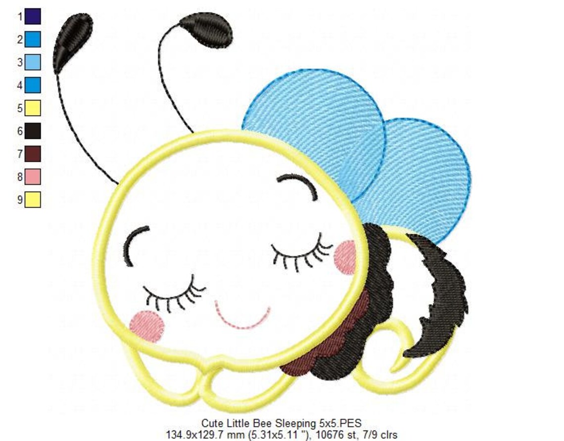 Cute Little Bee Sleeping - Bumble Bee - Machine Embroidery Design ...