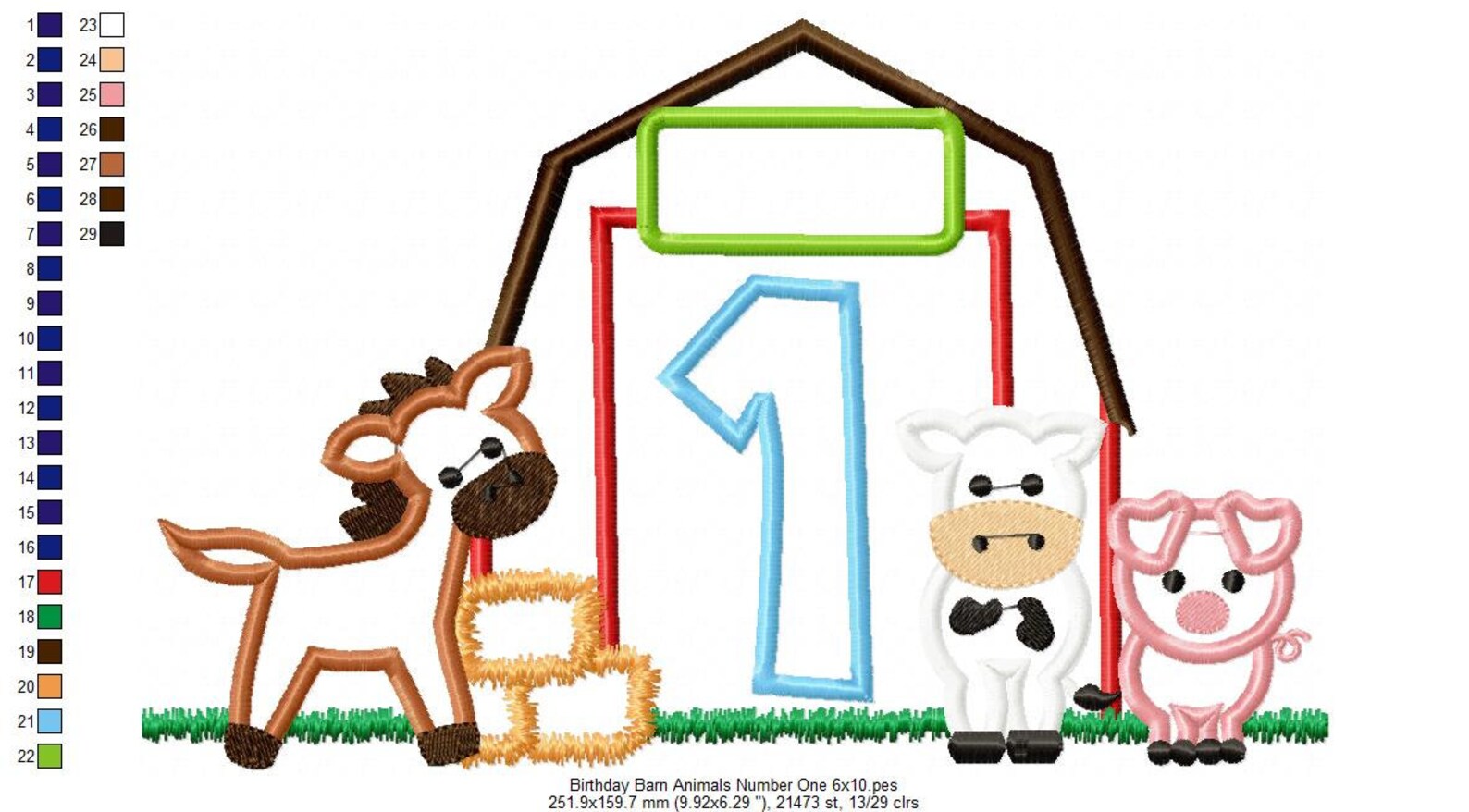 Barn 1st Birthday Farm Animals Number 1 One Applique - Etsy