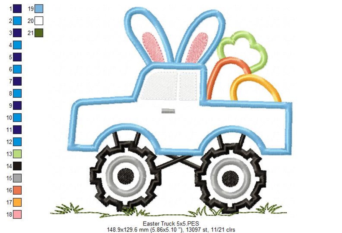 Easter Monster Truck Applique Embroidery Design 4x4 5x5 - Etsy