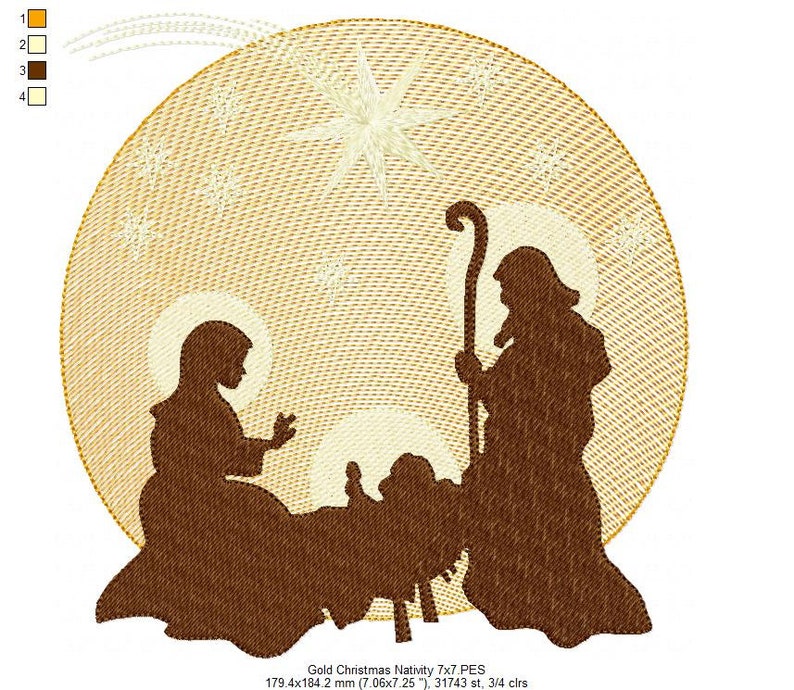 Gold Christmas Nativity Jesus Mary and Joseph Fill Stitch - Etsy