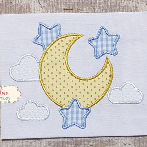 Moon Stars Machine Embroidery Applique Design - Etsy