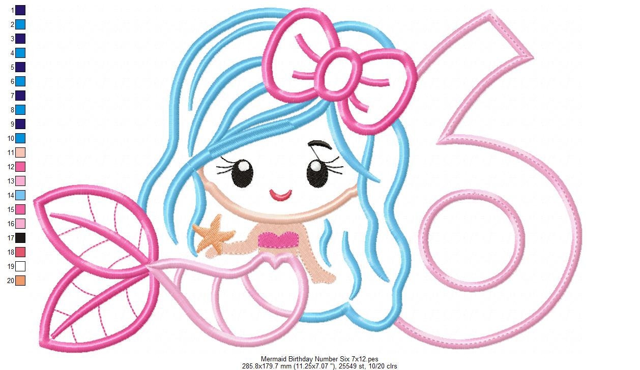 Mermaid Number 6 Six 6th Birthday Applique 5x7 5x8 6x10 - Etsy