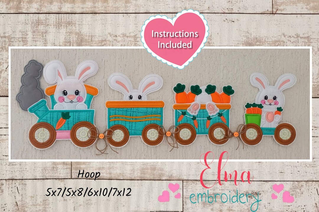 Easter Bunny Train ITH Project - Applique - 5x7 5x8 6x10 7x12- Made in ...
