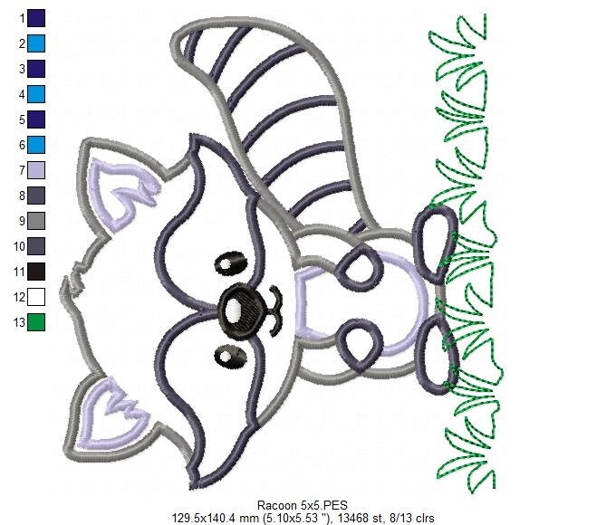 Raccoon Machine Embroidery Design Applique Embroidery - Etsy