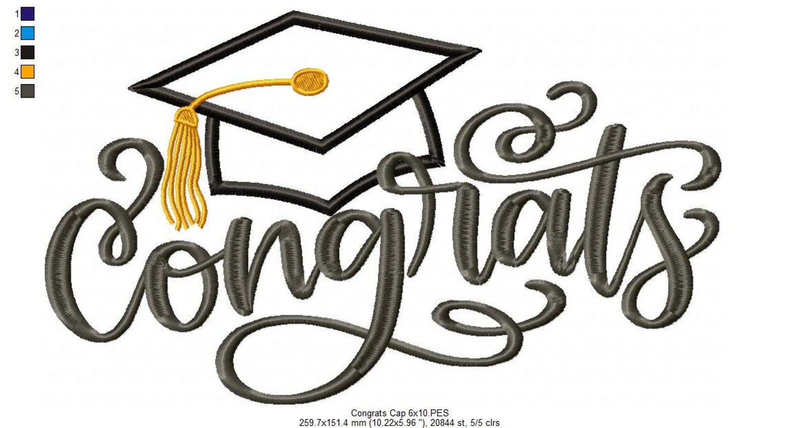 Congrats With Graduation Cap Applique 4x4 5x4 5x7 5x8 6x10 7x12 Machine ...