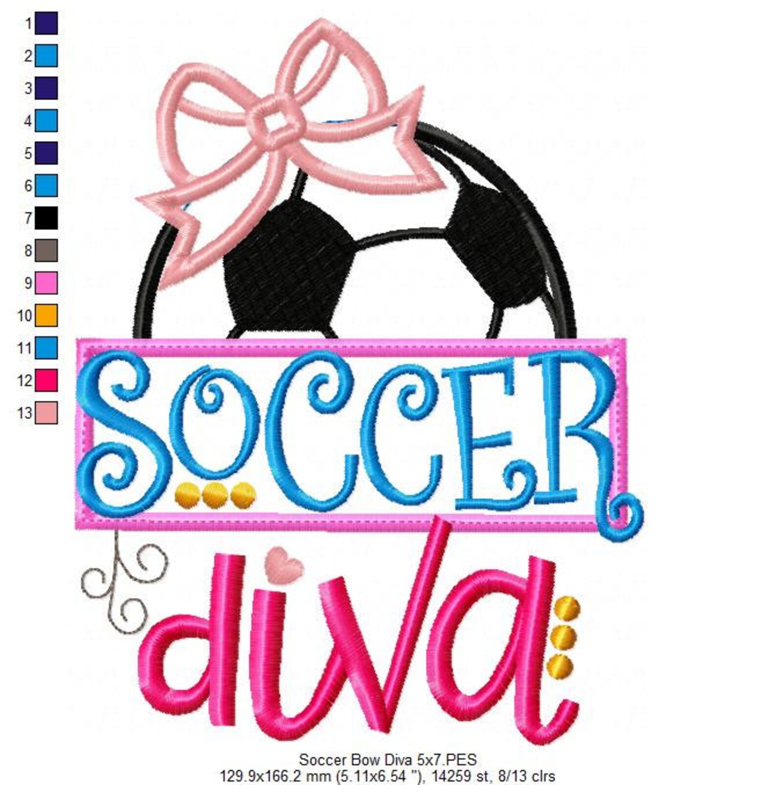 Soccer Diva Ball and Bow Applique 4x4 5x4 5x7 5x8 6x10 | Etsy