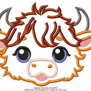 Highland Cow Face Boy - Machine Embroidery Design - Applique - Animal ...