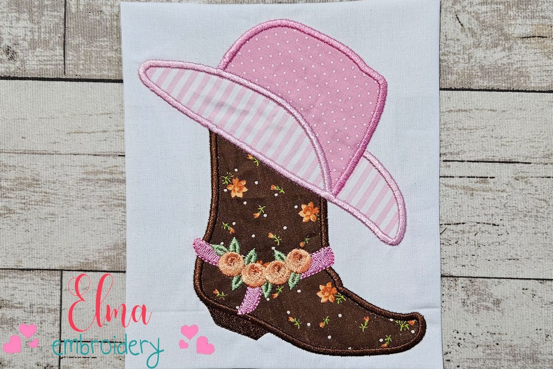 Cowgirl Boot and Hat - Applique - 4x4 5x5 6x6 7x7 - Machine Embroidery ...