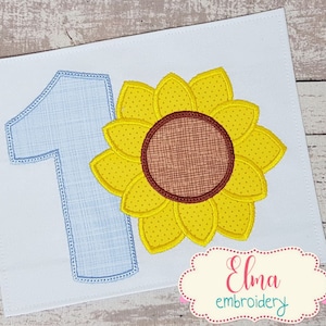 Sunflower Number 1 One 1st Birthday - Applique Embroidery - 4x4 5x7 ...
