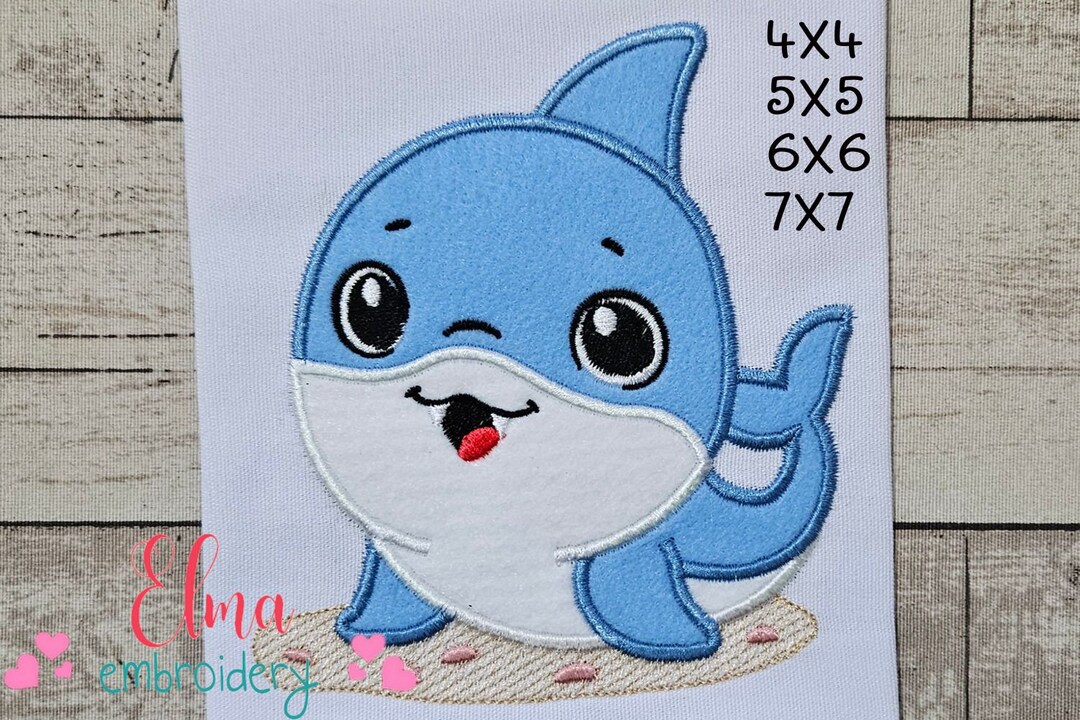 Cute Baby Shark Boy - Applique - 4x4 5x5 6x6 7x7 - Machine Embroidery ...