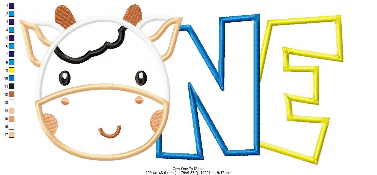 Cow Boy Number 1 One 1st Birthday Applique Embroidery 5x7 | Etsy