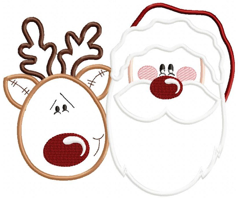 Santa Claus and Rudolph Reindeer Applique Embroidery Design - Etsy