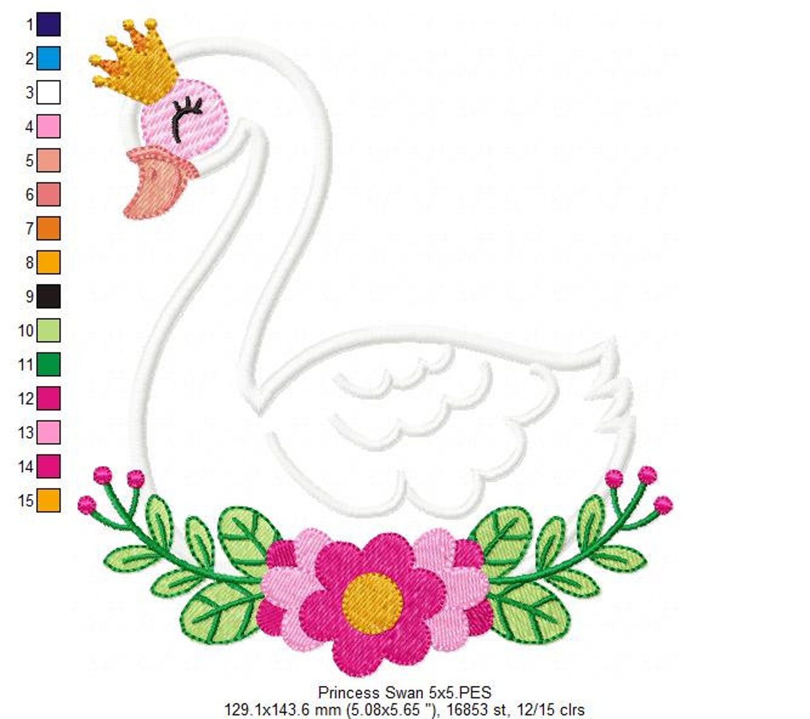 Princess Swan Machine Embroidery Design Applique Embroidery Animal ...