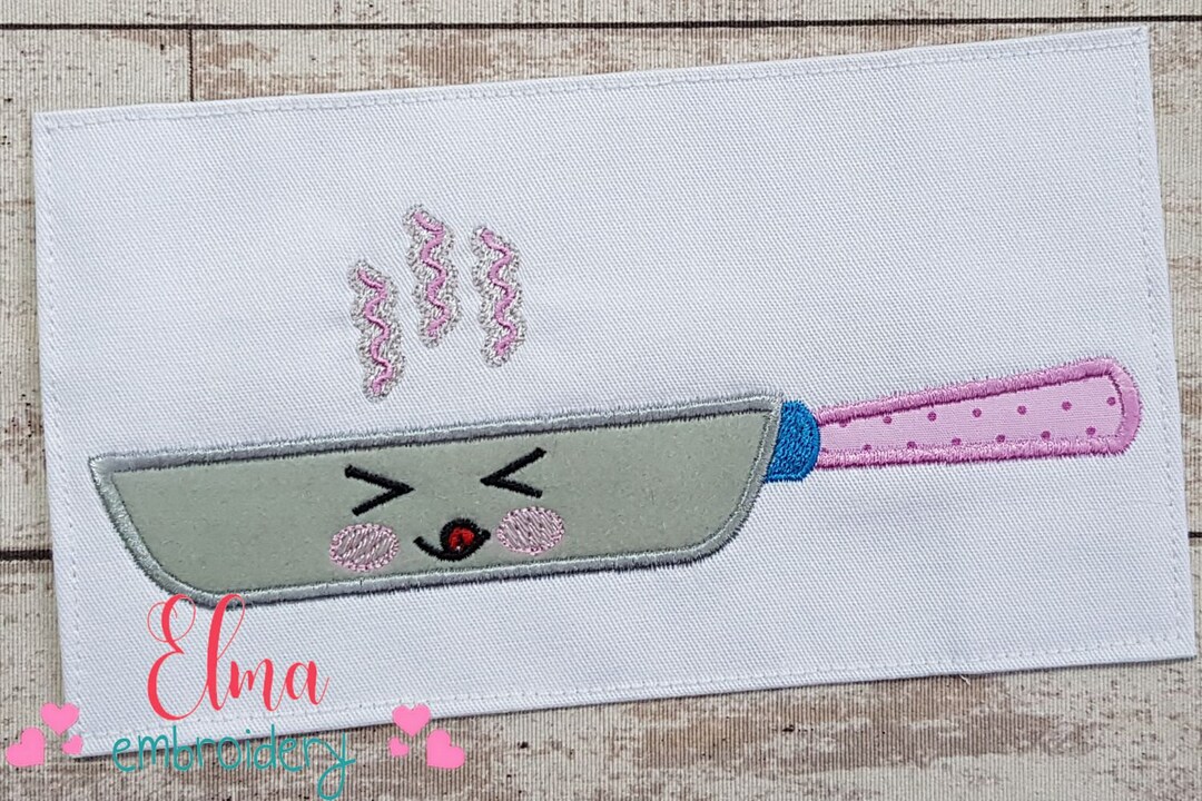 Happy Face Frying Pan Applique: Kitchen Embroidery Design (4x4 5x5 6x6 ...