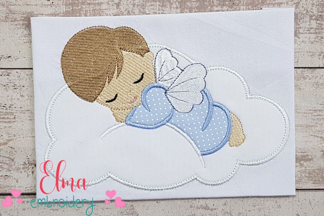 Angel Boy Sleeping on the Cloud - Applique - Machine Embroidery Design ...