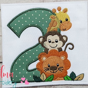 Safari Number 2 Two 2nd Birthday - Applique Embroidery - 4x4 5x5 6x6 ...